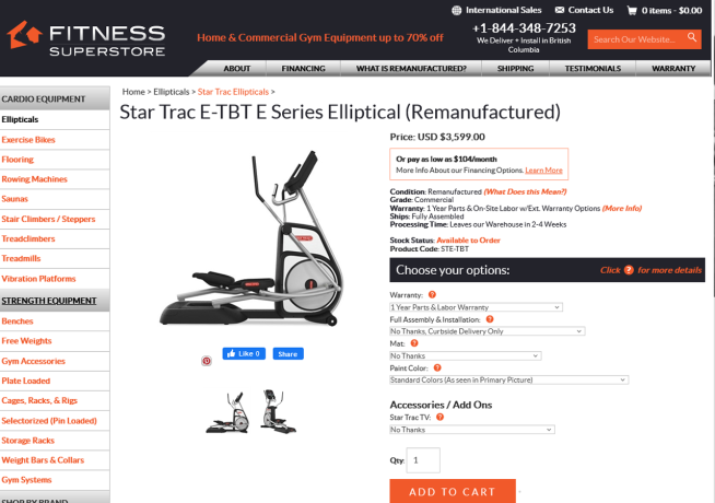 Star Trac - Total Body Trainer TBT S Series Elliptical As New